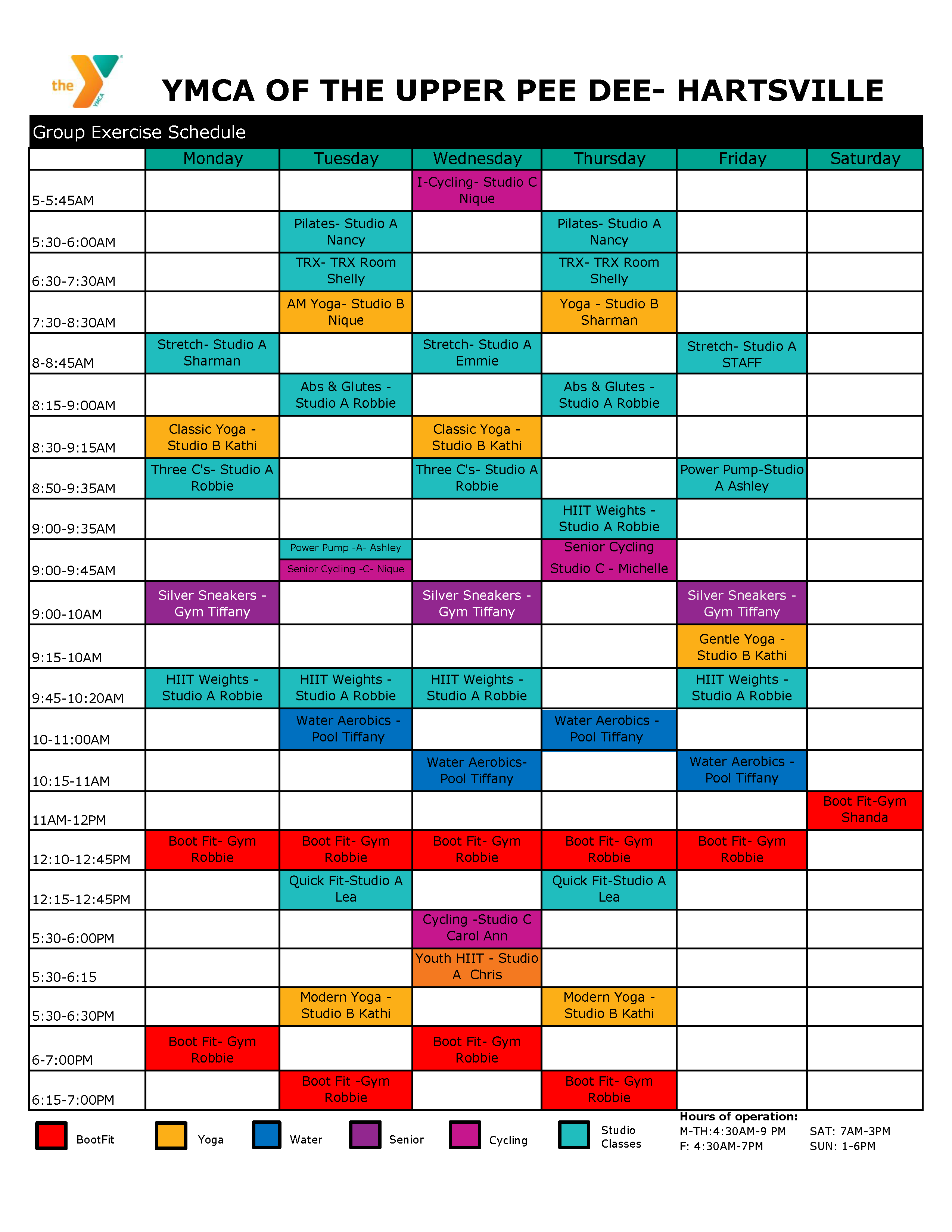 Group Exercise Schedule | YMCA of the Upper Pee Dee